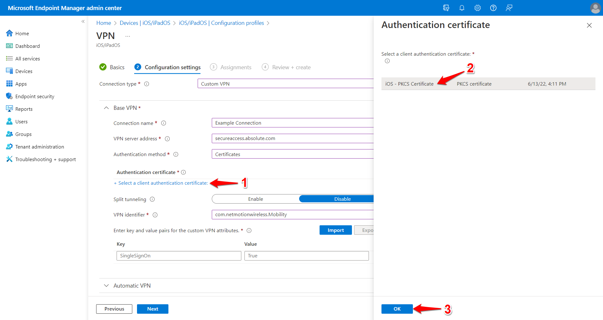 iOS/iPadOS: Intune - Creating a Per-App VPN Profile with Certificate ...