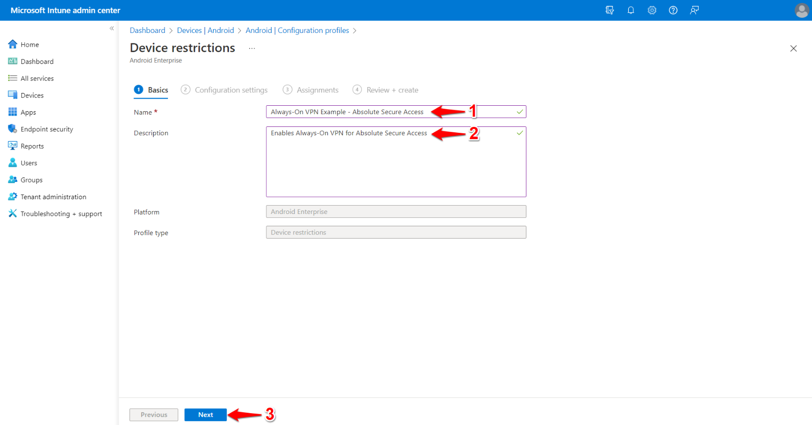 Android: Intune - Creating an Always-On VPN Profile