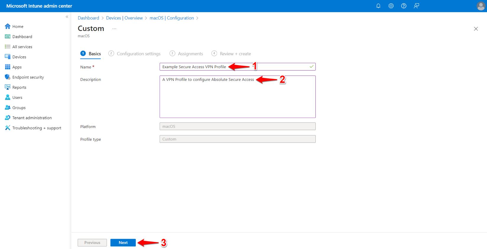 macOS: Intune - Creating a VPN Profile for the Absolute Secure Access ...