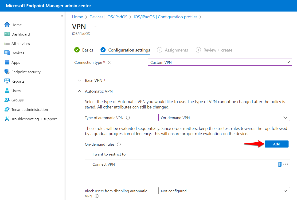 iOS/iPadOS: Intune - Creating an On Demand VPN Profile with Certificate ...
